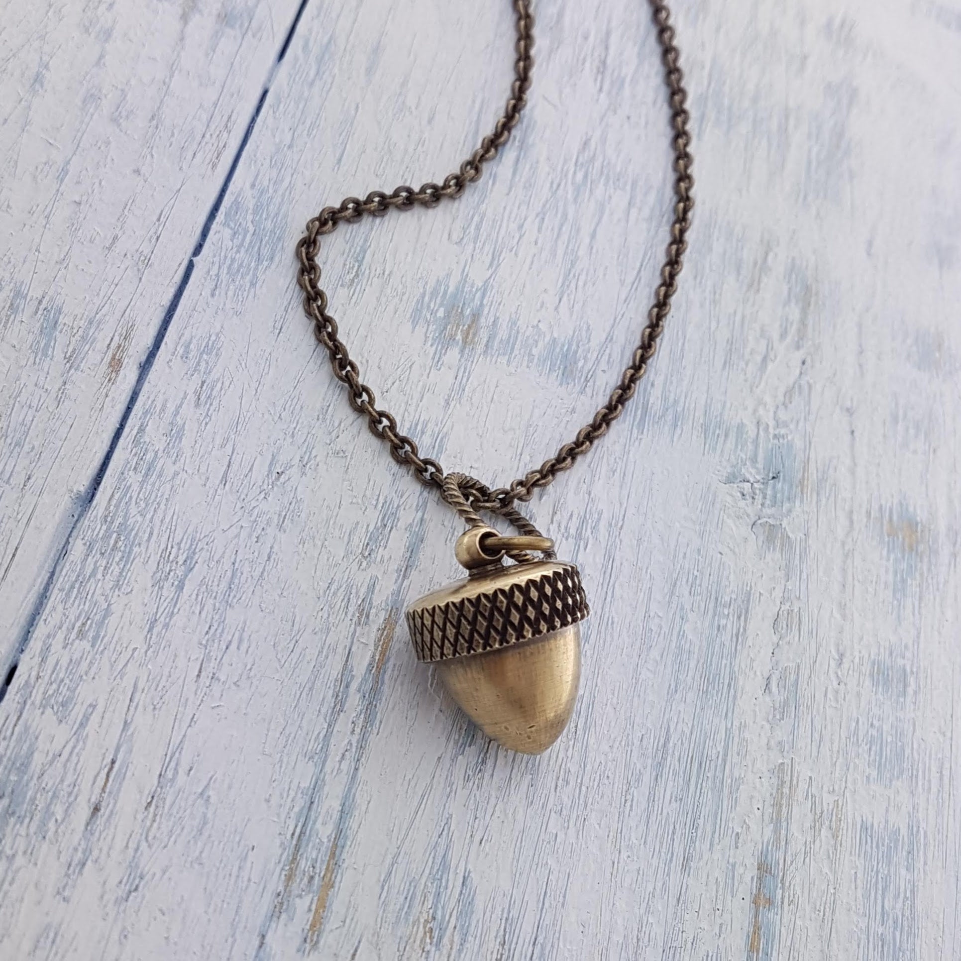 Acorn Capsule Pendant Necklace - Antique Brass | Just Vial